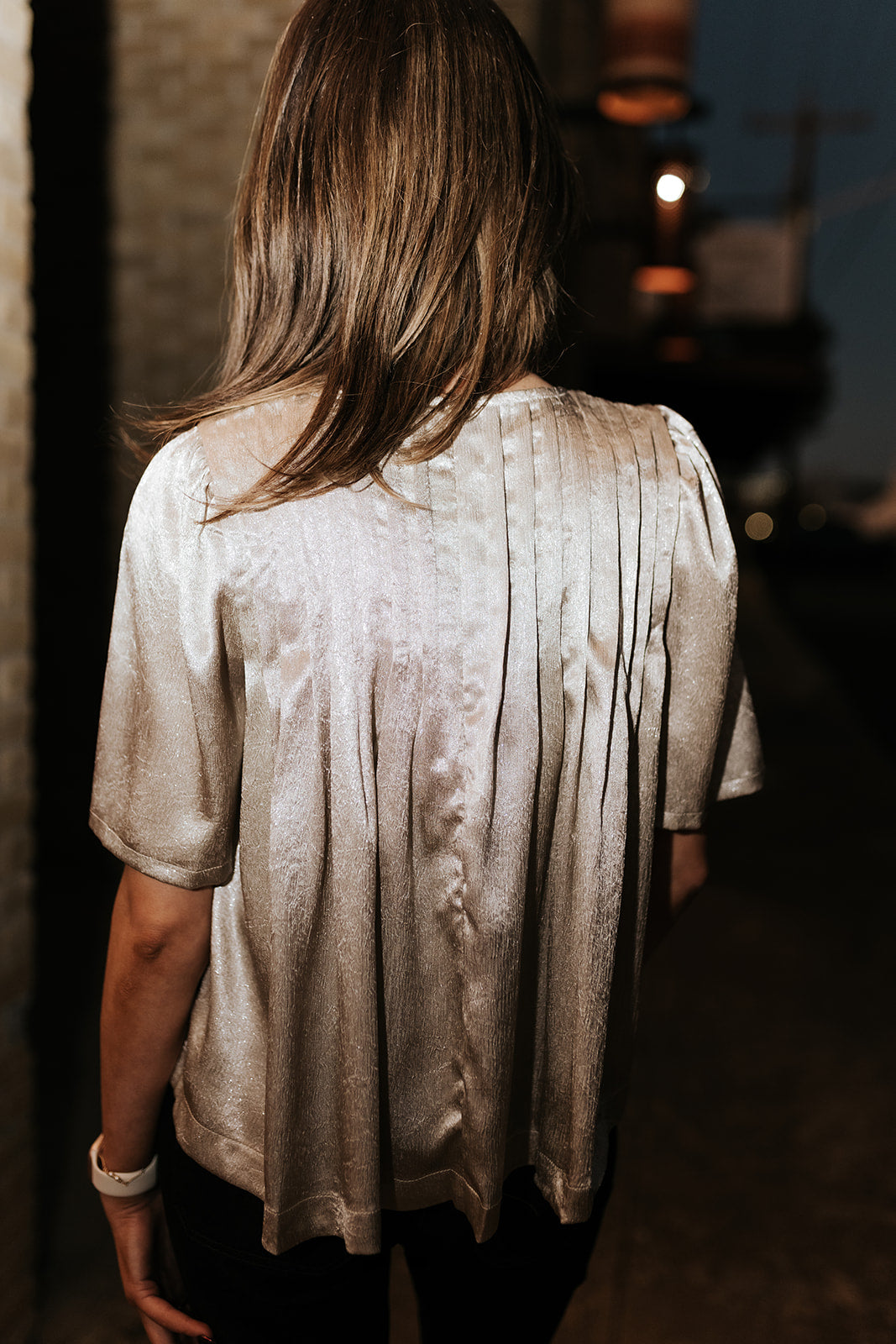 Pleated Detail Silver Metallic Top – Southern Soule Designs