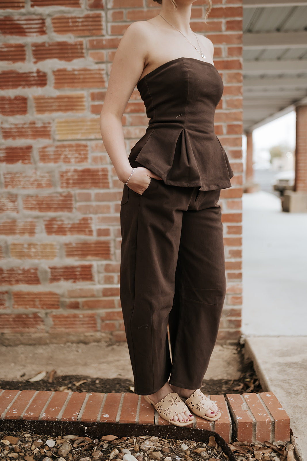 Dark Brown Strapless Top and Barrel Pant Set IST26128 – Southern Soule ...