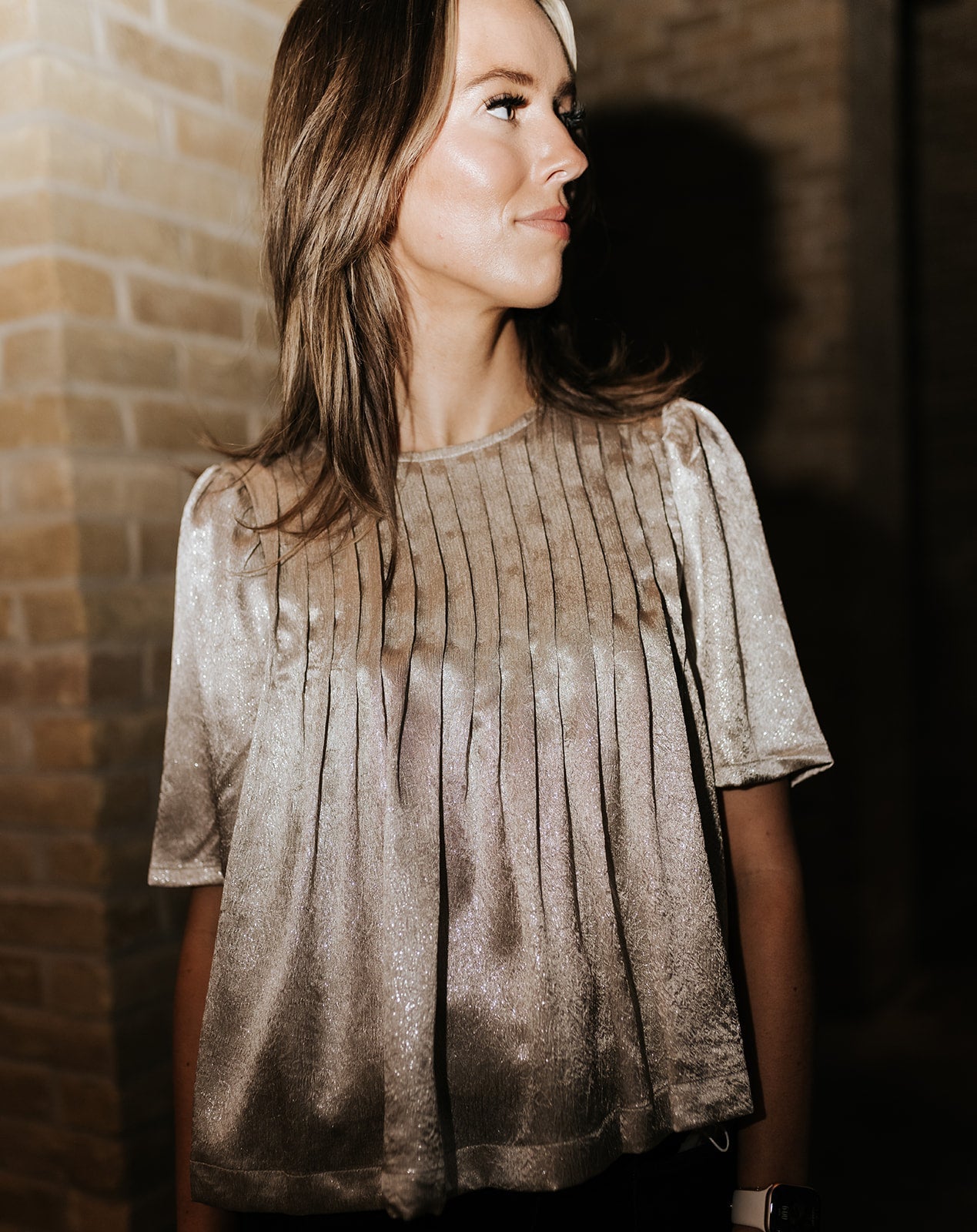 Pleated Detail Silver Metallic Top – Southern Soule Designs